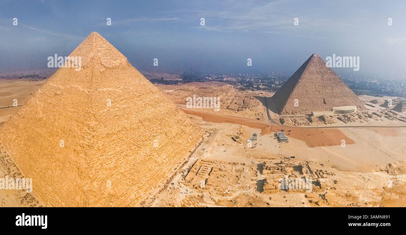 Aerial view of The Great Pyramid of Giza, Largest of Egyptian pyramids in a complex, Egypt Stock ...