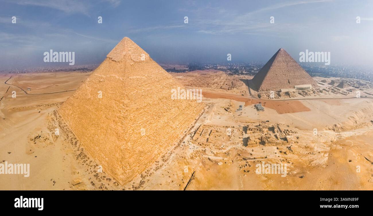 Aerial view of The Great Pyramid of Giza, Largest of Egyptian pyramids ...