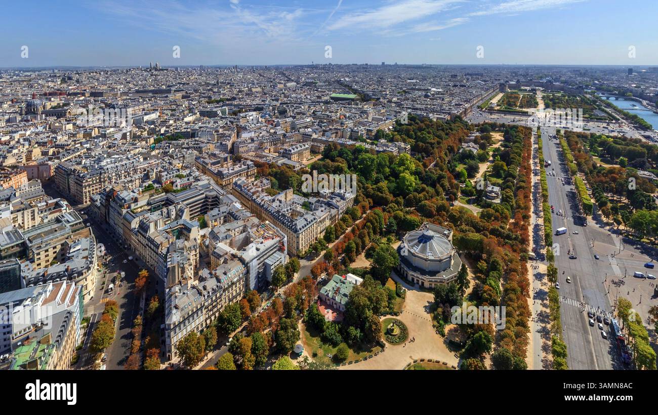 Panoramic aerial view of Rond Point des Champs Elysees, Paris, France ...