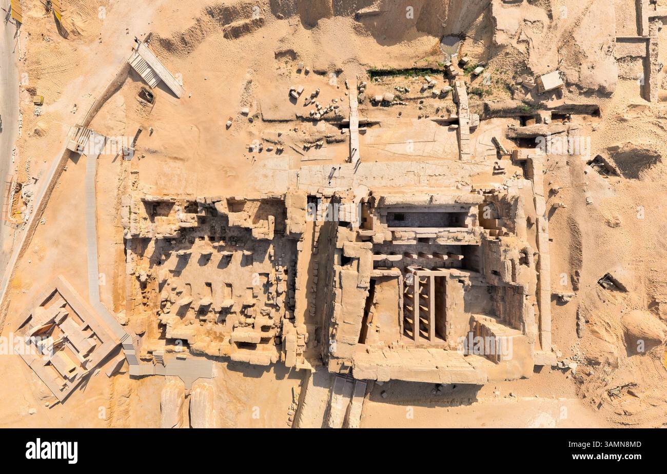 Aerial view of the archeological site near the Egyptian pyramids, Egypt ...