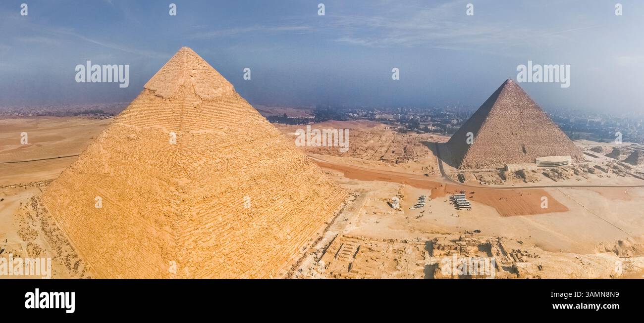 Aerial view of The Great Pyramid of Giza, Largest of Egyptian pyramids ...