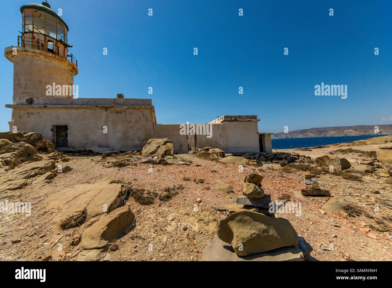 The Prasonisi Lighthouse at the end of the Prasonis Peninsula, Rhodes ...