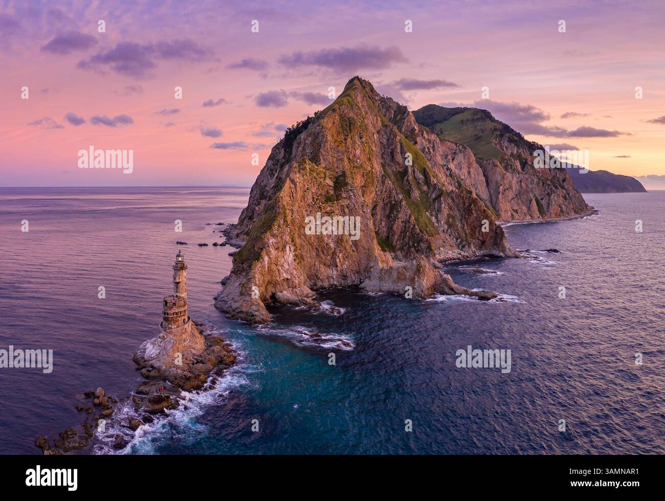 Aerial view of the Aniva Lighthouse. Sakhalin Island, Russia Stock ...
