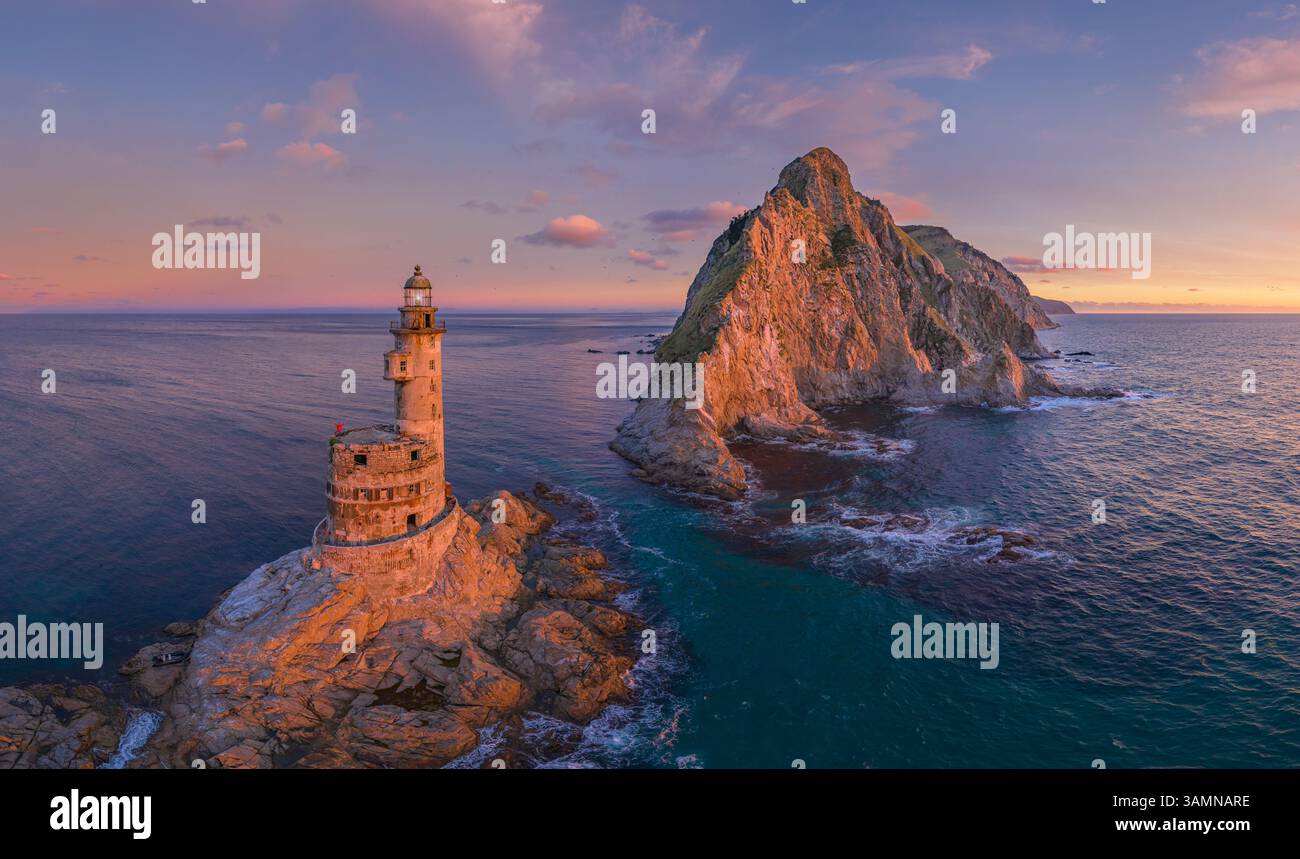 Aerial view of the Aniva Lighthouse. Sakhalin Island, Russia Stock ...