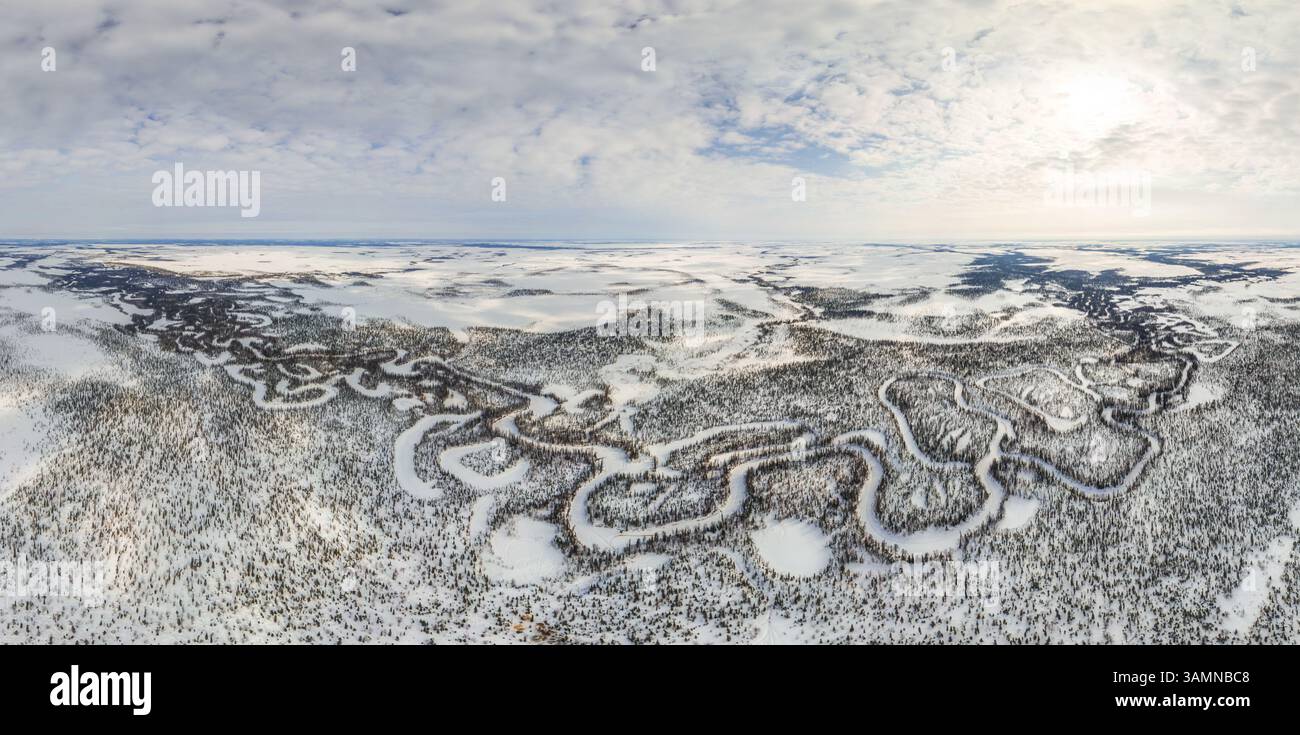 Panoramic aerial view of winter in Yamal Peninsula, Russia Stock Photo ...