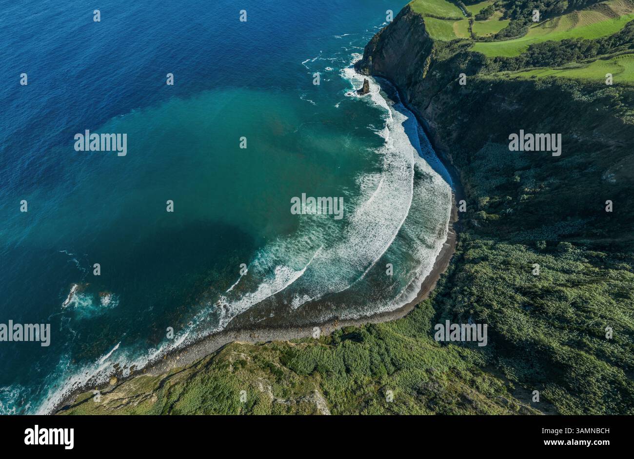 Aerial view of Coast of the Atlantic Ocean, Azores, São Miguel Island ...