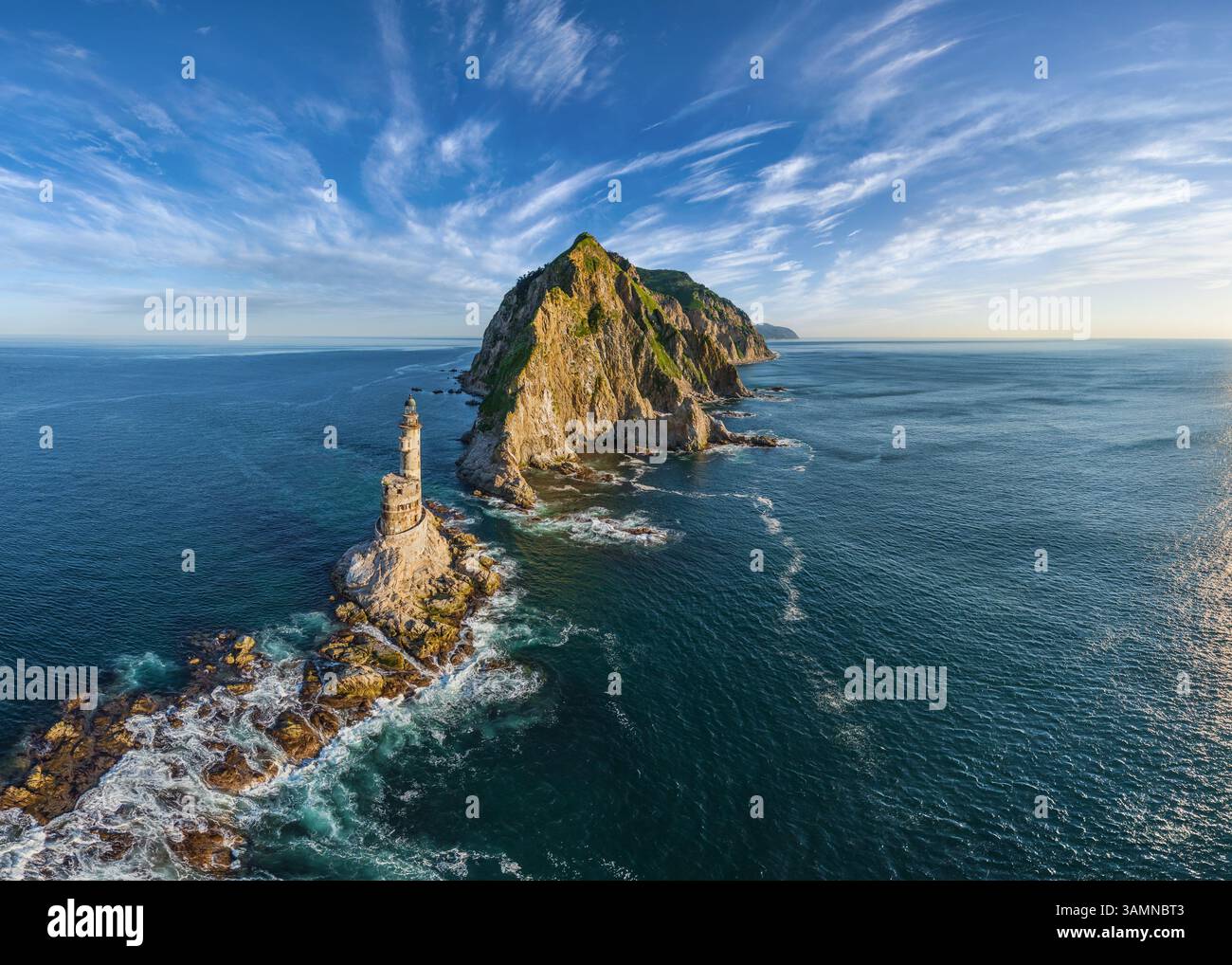 Panoramic aerial view of Lighthouse at Cape Aniva, Sakhalin Island ...