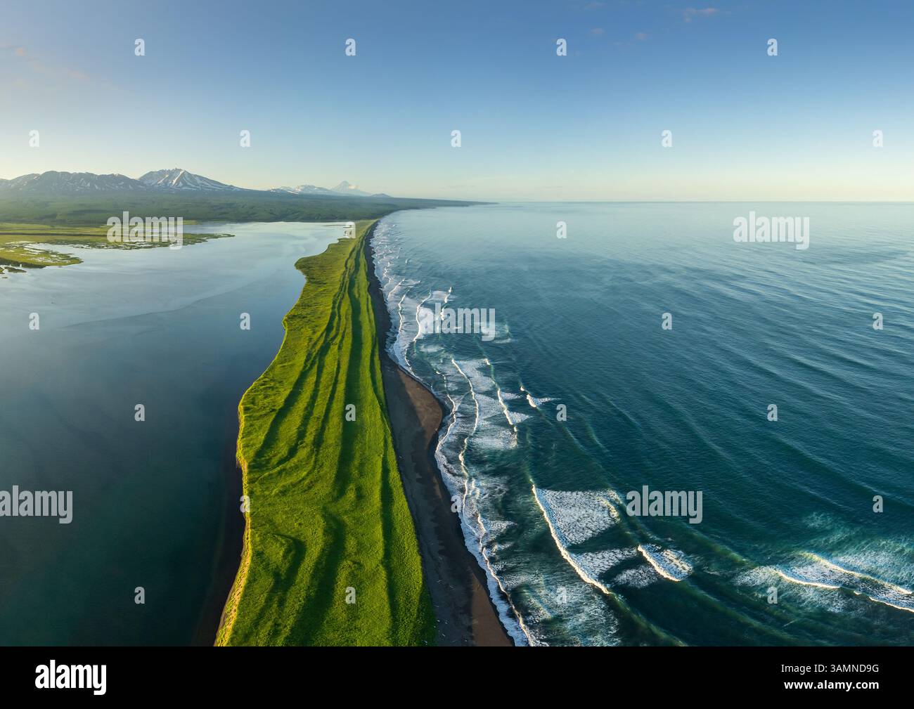 Aerial view of Kamchatka Peninsula, Eastern coast, Bering sea, Russia ...
