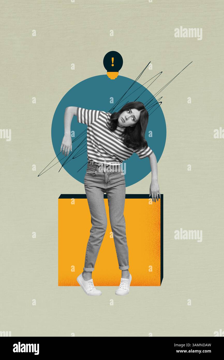 Trend image collage of person stand near cube square with light bulb ...