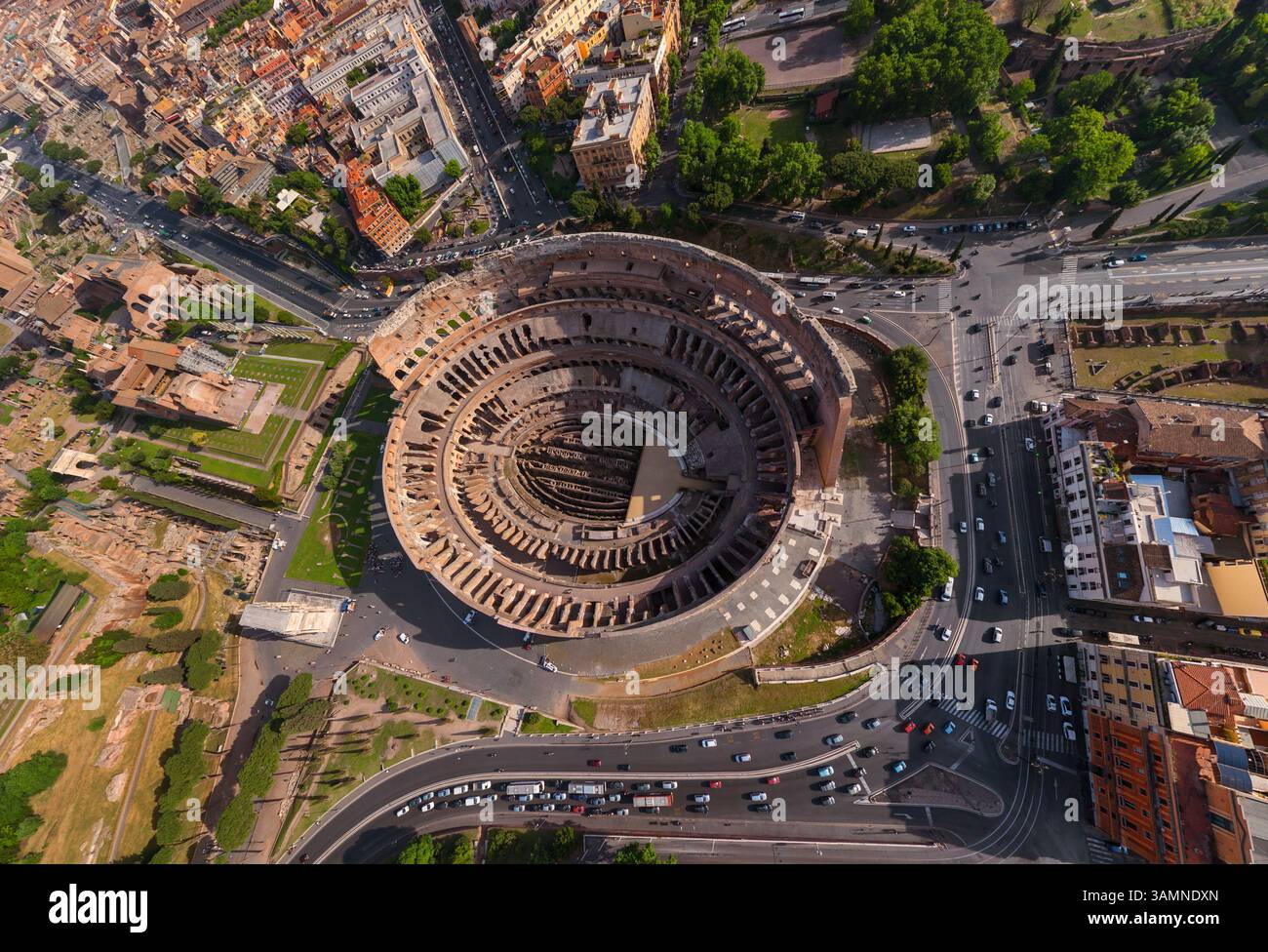 Aerial view of Roman Colosseum during sunset, Rome, Italy Stock Photo ...
