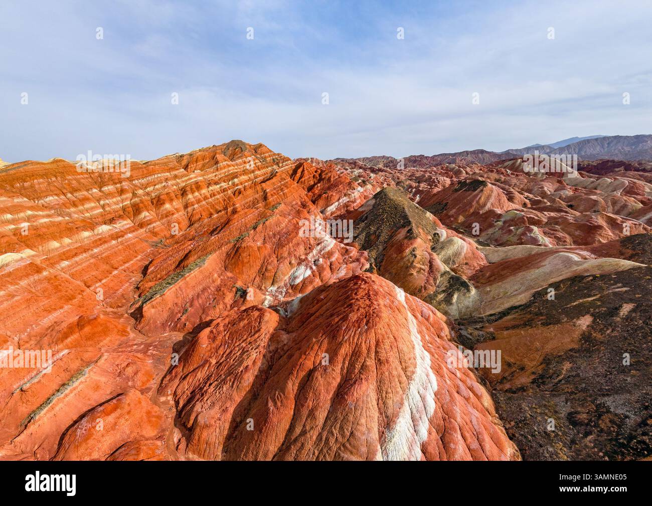 Aerial view of Colourful mountains of the Zhangye Danxia Geopark, China ...