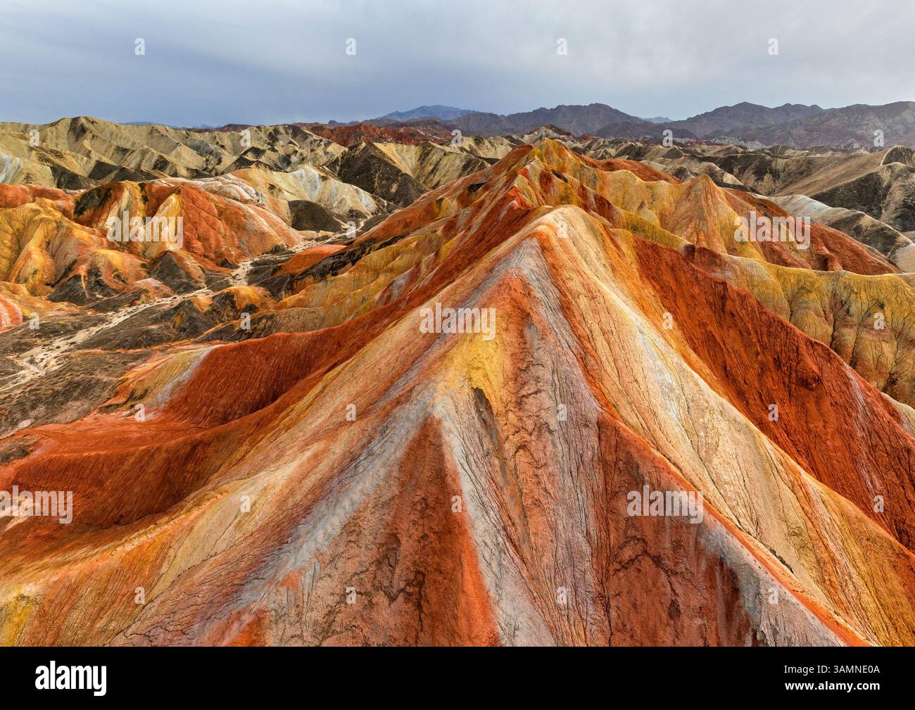 Aerial view of Colourful mountains of the Zhangye Danxia Geopark, China ...