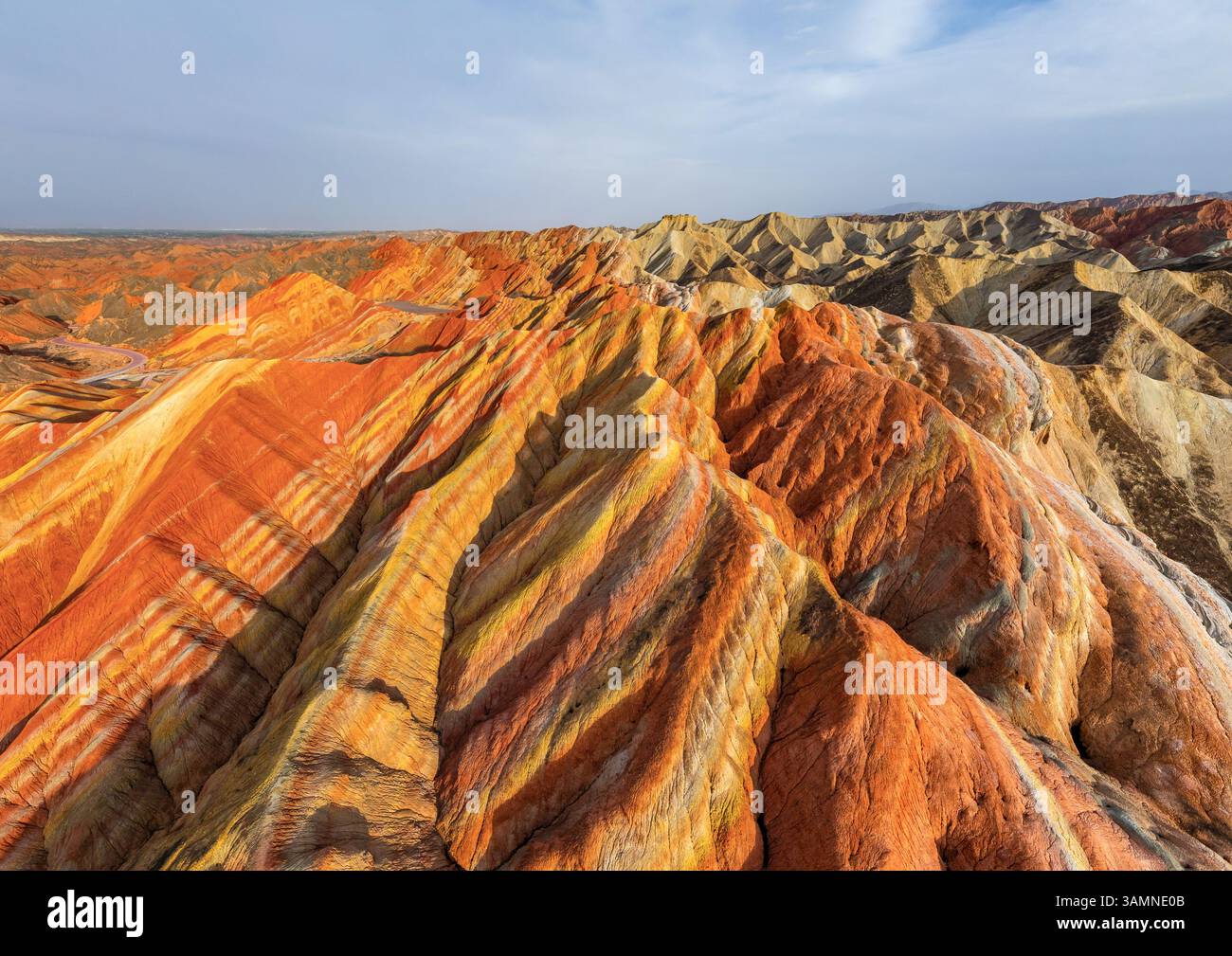 Aerial view of Colourful mountains of the Zhangye Danxia Geopark, China ...