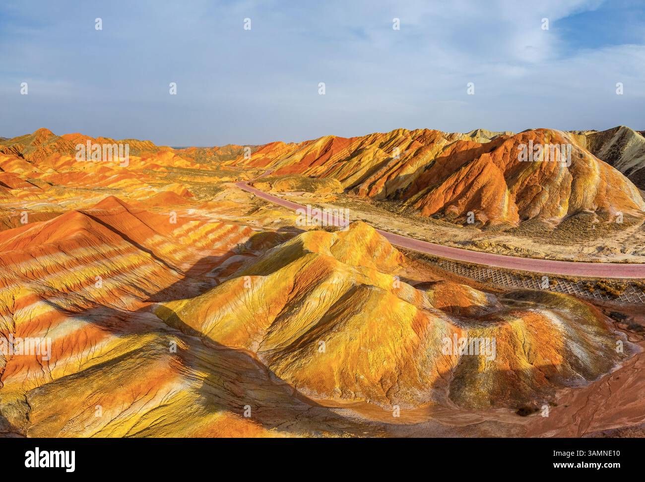 Aerial view of Colourful mountains of the Zhangye Danxia Geopark, China ...