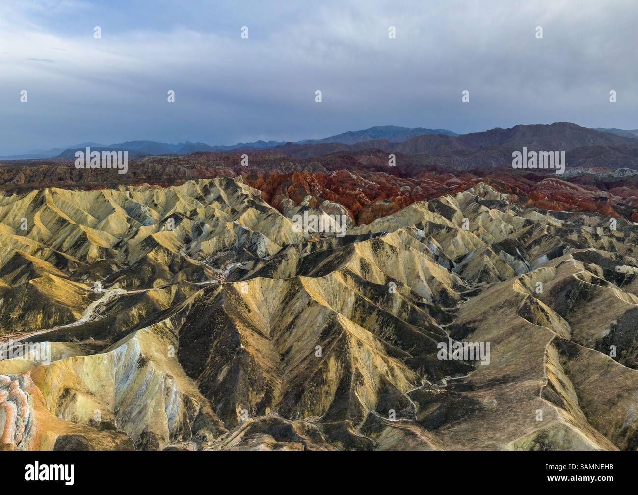 Aerial view of Colourful mountains of the Zhangye Danxia Geopark, China ...