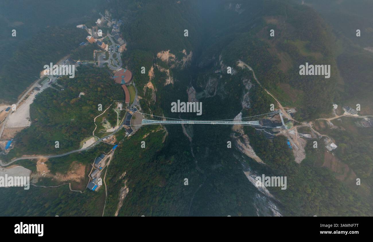 Aerial view above of Zhangjiajie Glass Bridge, China Stock Photo - Alamy