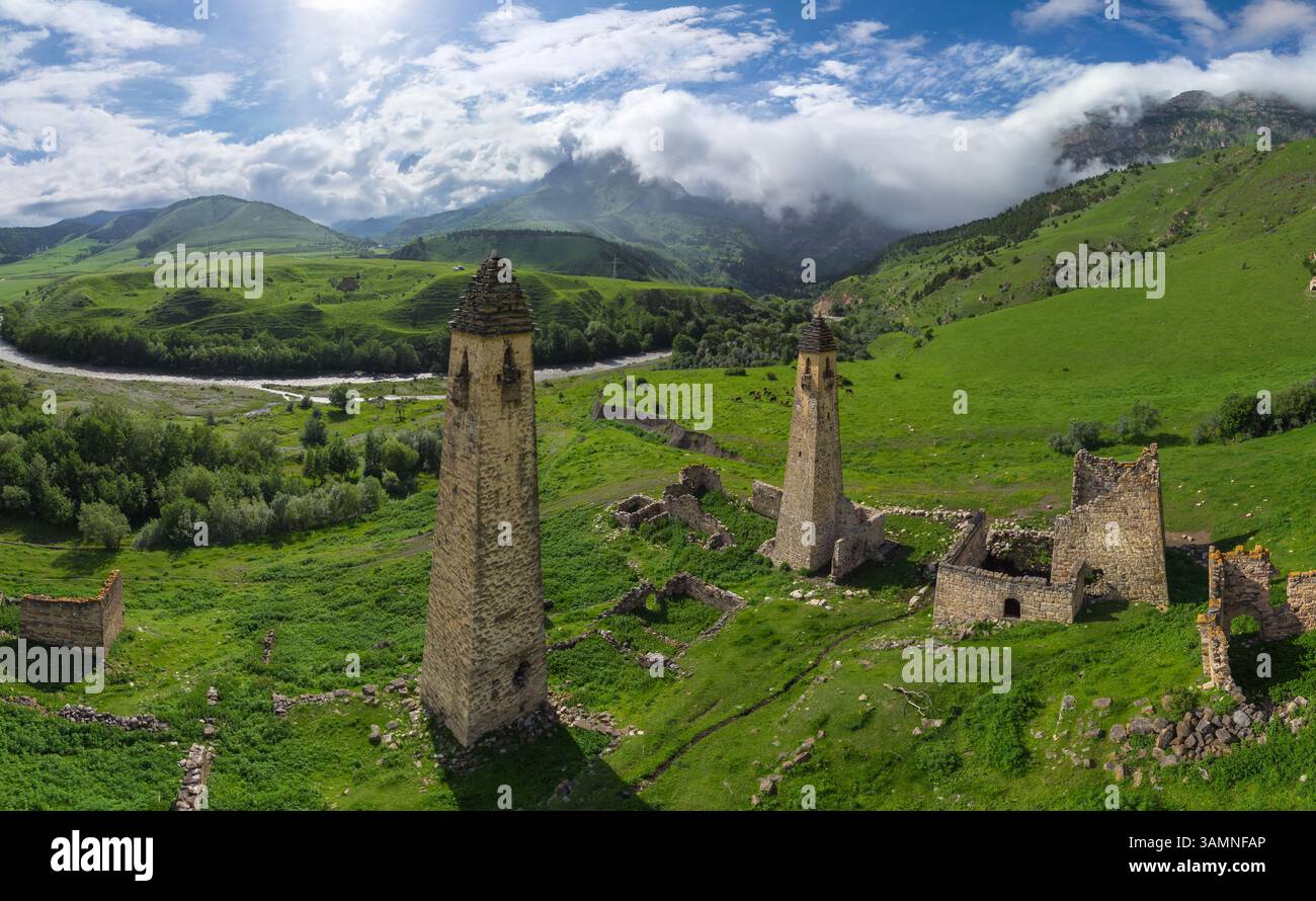Aerial view of the Old Watch Towers, Ingushetia, Russia Stock Photo - Alamy