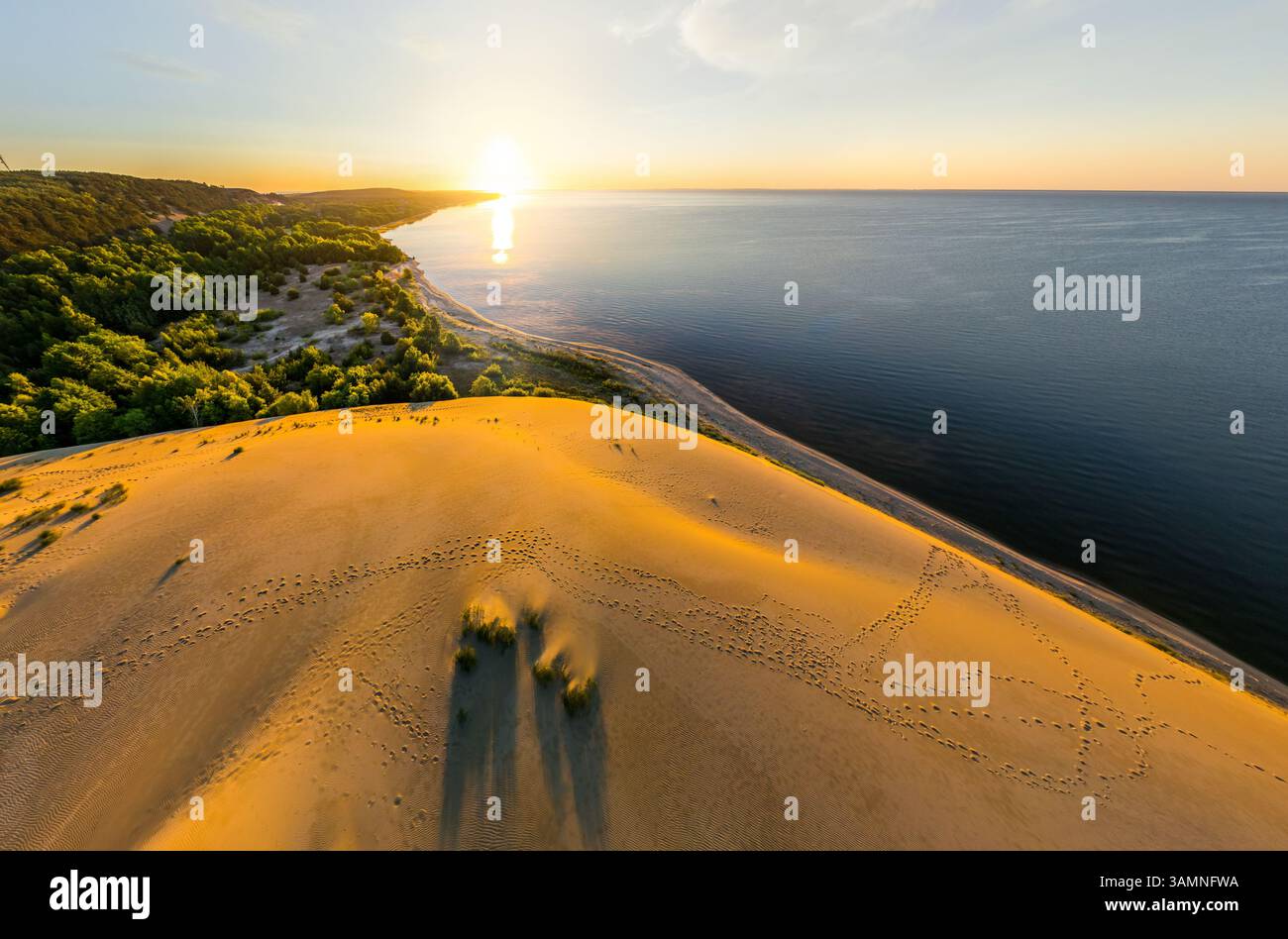 Aerial view of beach at Curonian Spit during sunset, Russia Stock Photo ...