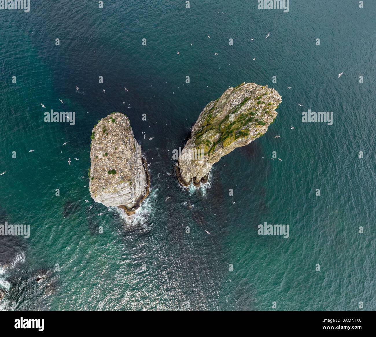Aerial view of Three Brothers Rocks in Petropavlovsk Kamchatsky, Russia ...