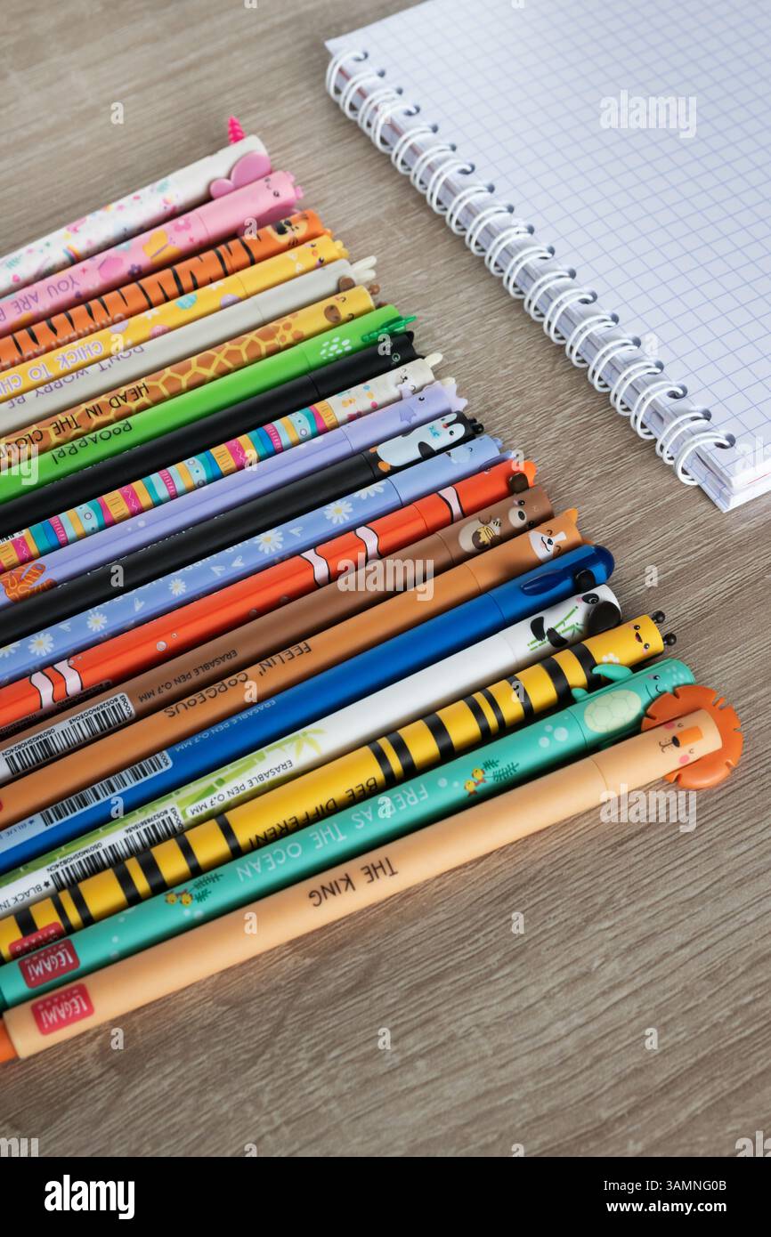 Famous erasable gel colored pens from Legami Milano Stock Photo - Alamy