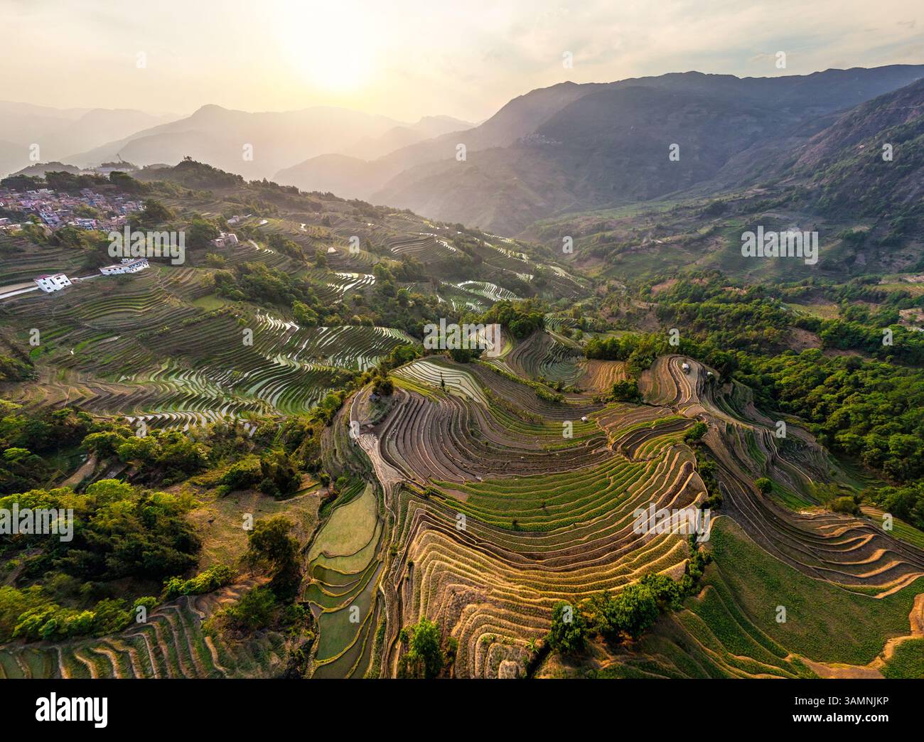 Aerial view of the Yuanyang Hani Rice Terraces, China Stock Photo - Alamy