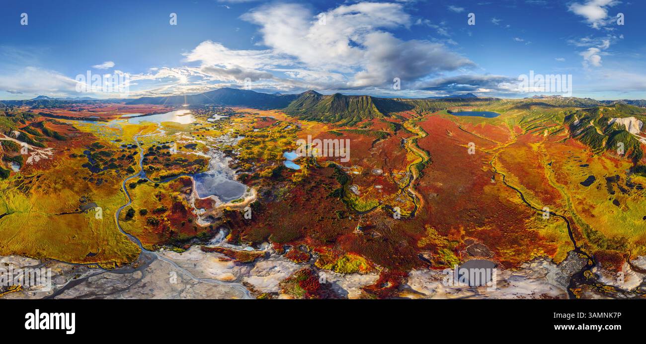 Panoramic aerial view of Uzon caldera, Kamchatka, Russia Stock Photo ...