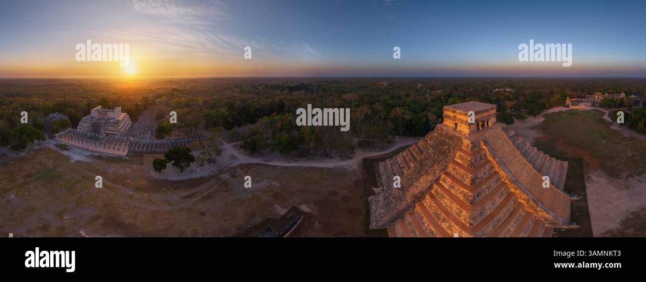 Panoramic aerial view of Maya Pyramids, Chichen Itza, Mexico Stock ...