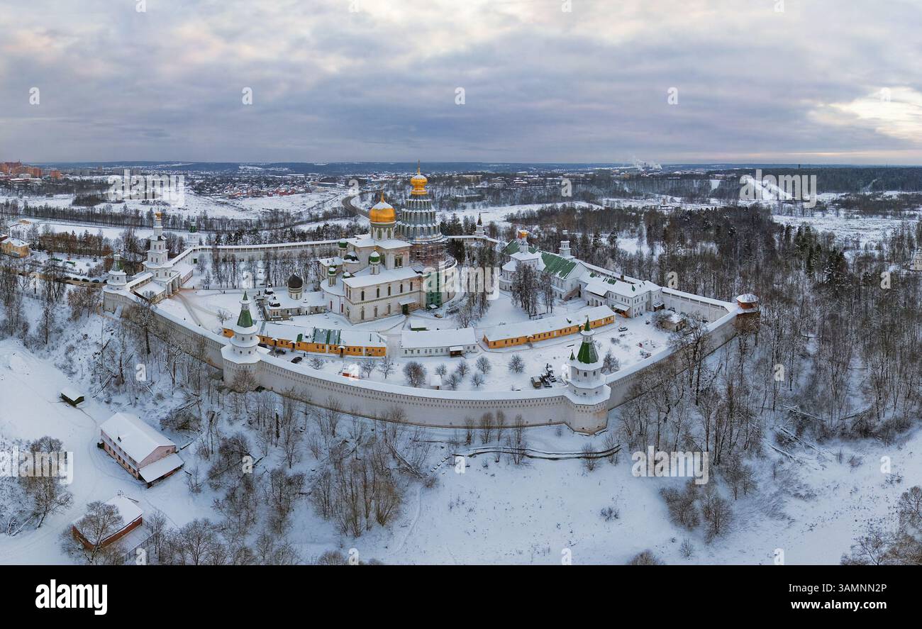 Aerial view of New Jerusalem Monastery covered with snow, Russia Stock ...