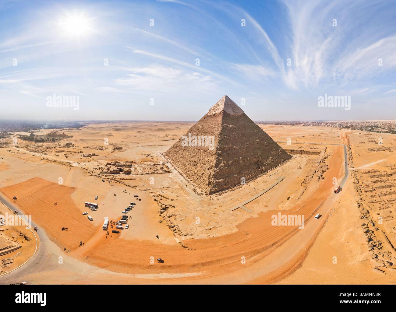 Panoramic aerial view of the Great Pyramids of Giza in Egypt Stock ...