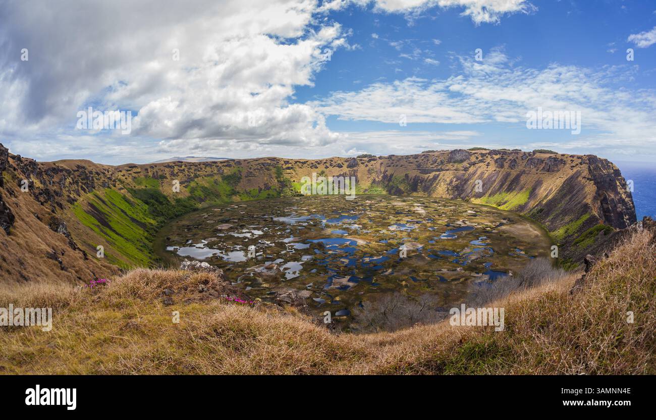 Aerial view of Orongo archaeological site, Easter Island, Chile Stock ...