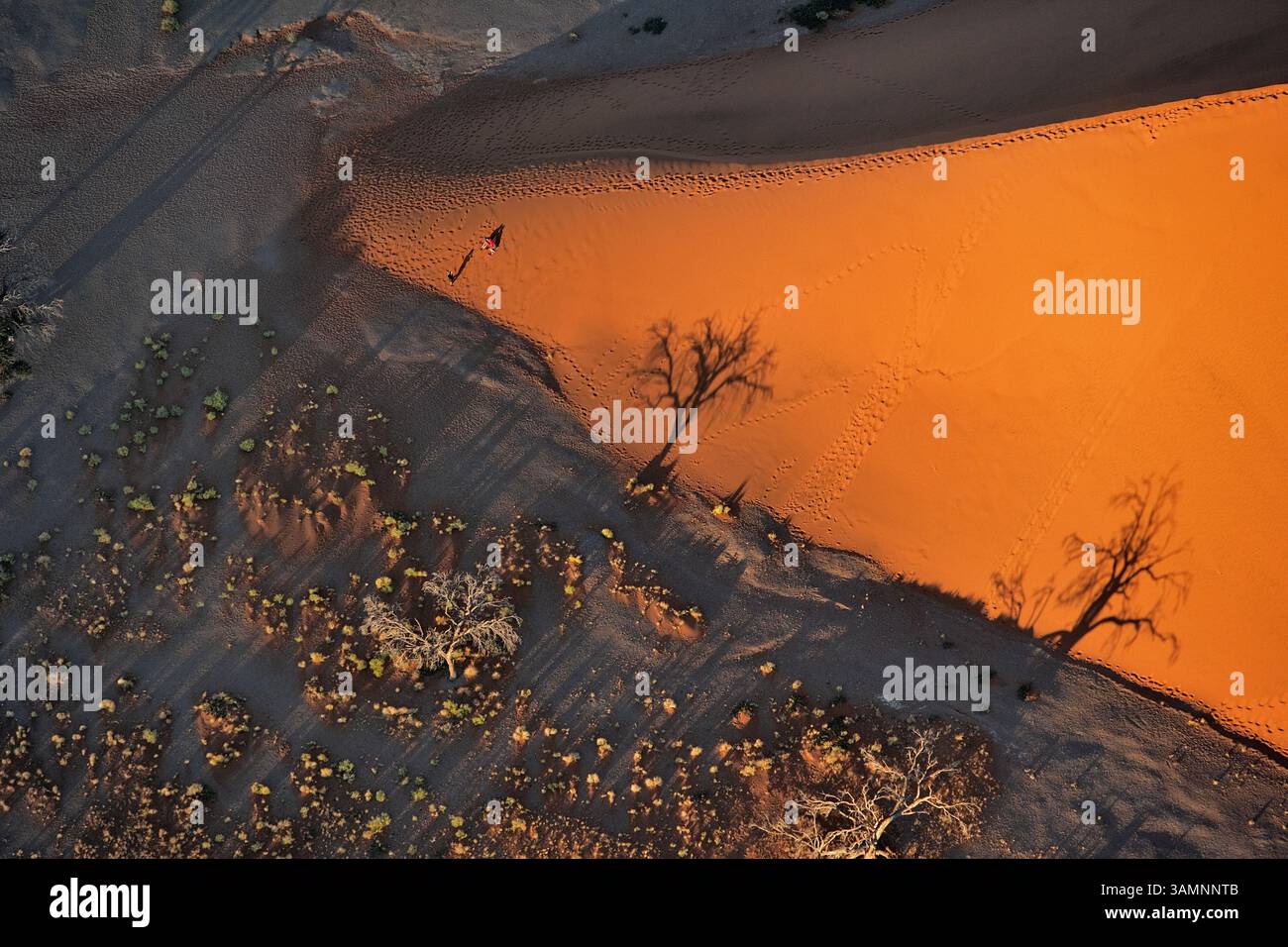Aerial view above Namibia desert with tourist doing photo Stock Photo ...