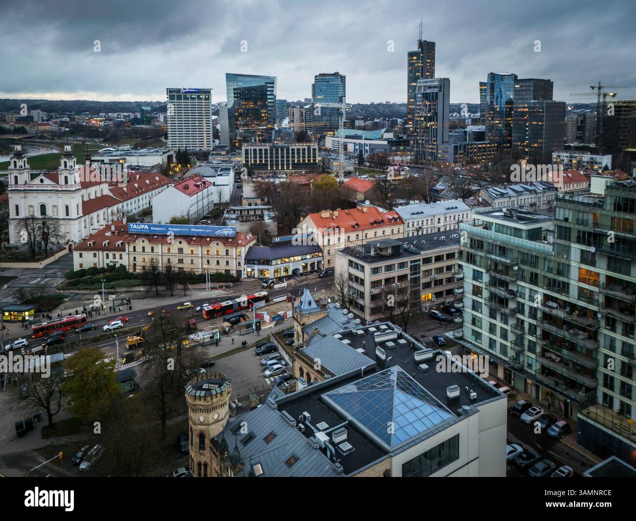 Aerial view of historic and modern buildings in Snipiskes with Hilary ...