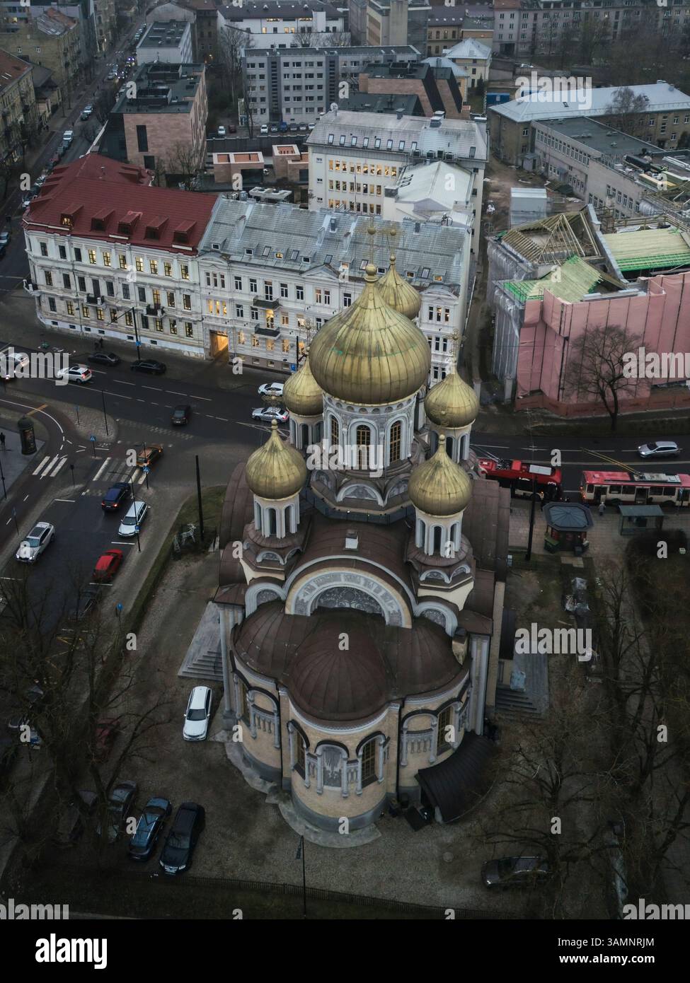 Aerial view of orthodox church of St. Constantine and Michael with ...