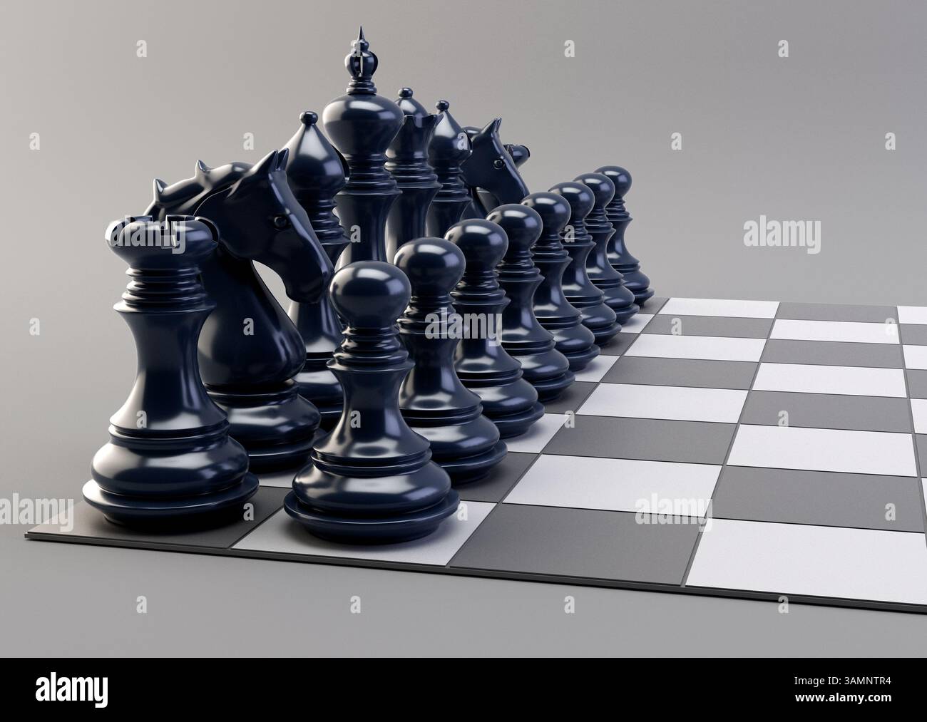 A regular chess set setup to begin on a checkered board and isolated ...