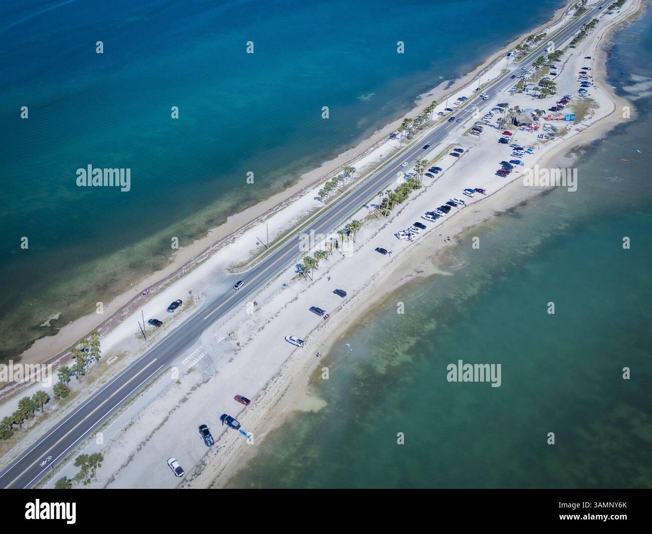 Aerial view of hurricane pass with colorful coral reef and sandbanks ...