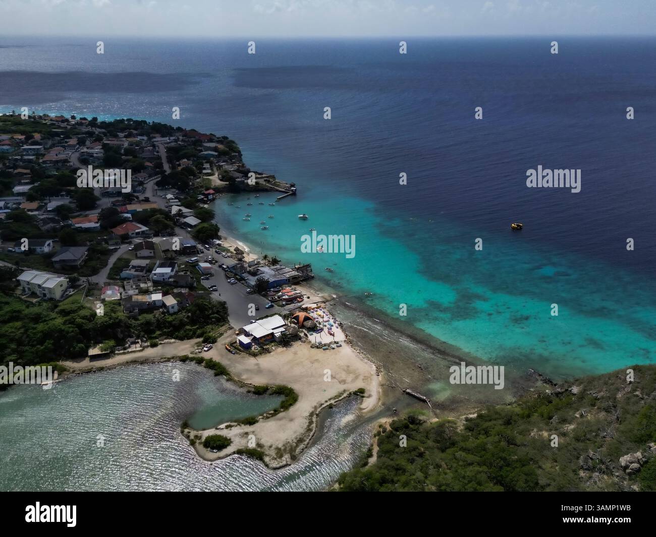 Aerial view of coastal village and beach in Willemstad, Curacao Stock ...