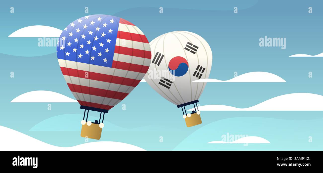 Hot air balloons USA South Korea trade war concept two balloons with ...