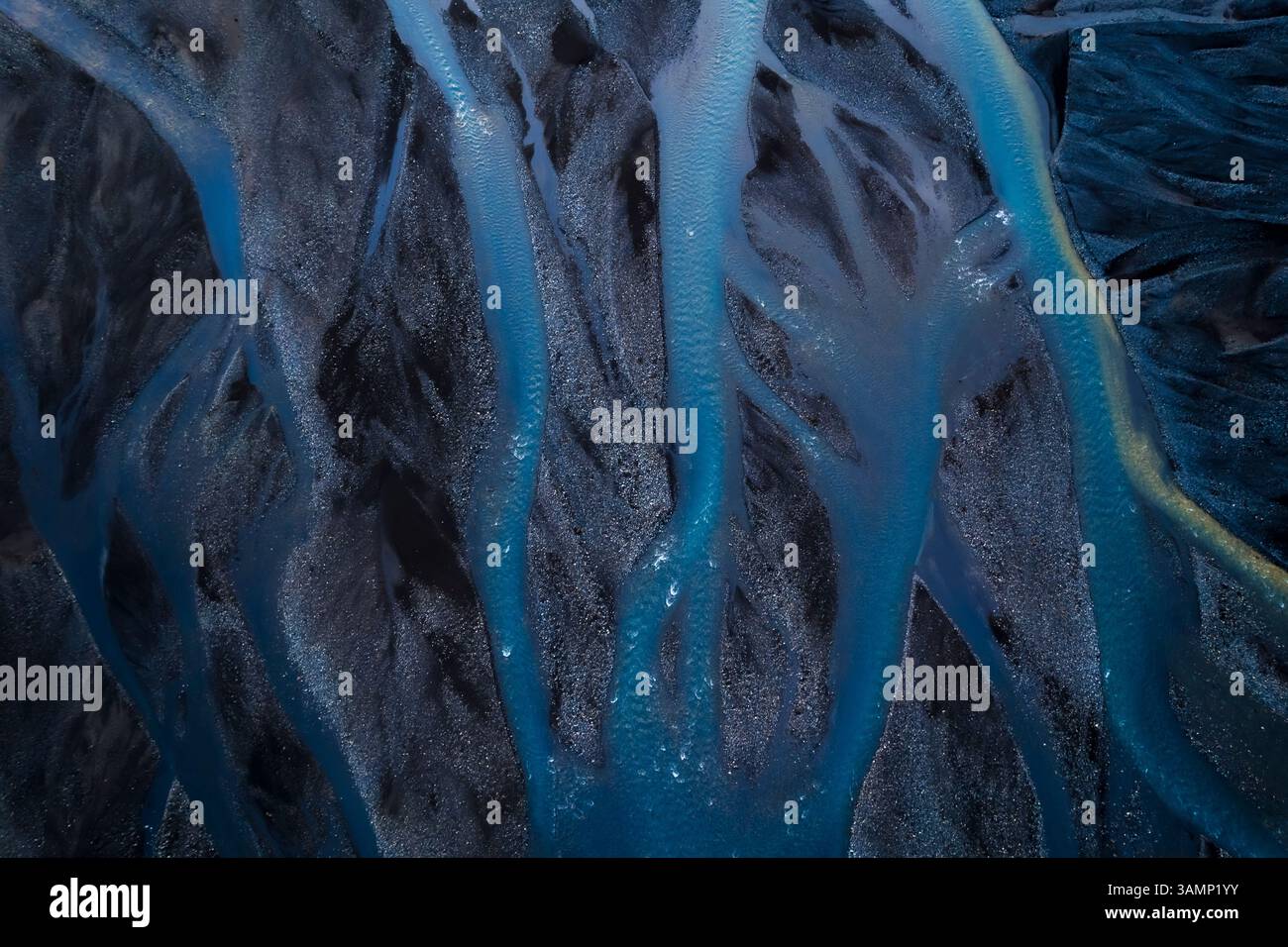 Aerial view of glacier rivers and ice in Southern Iceland ...