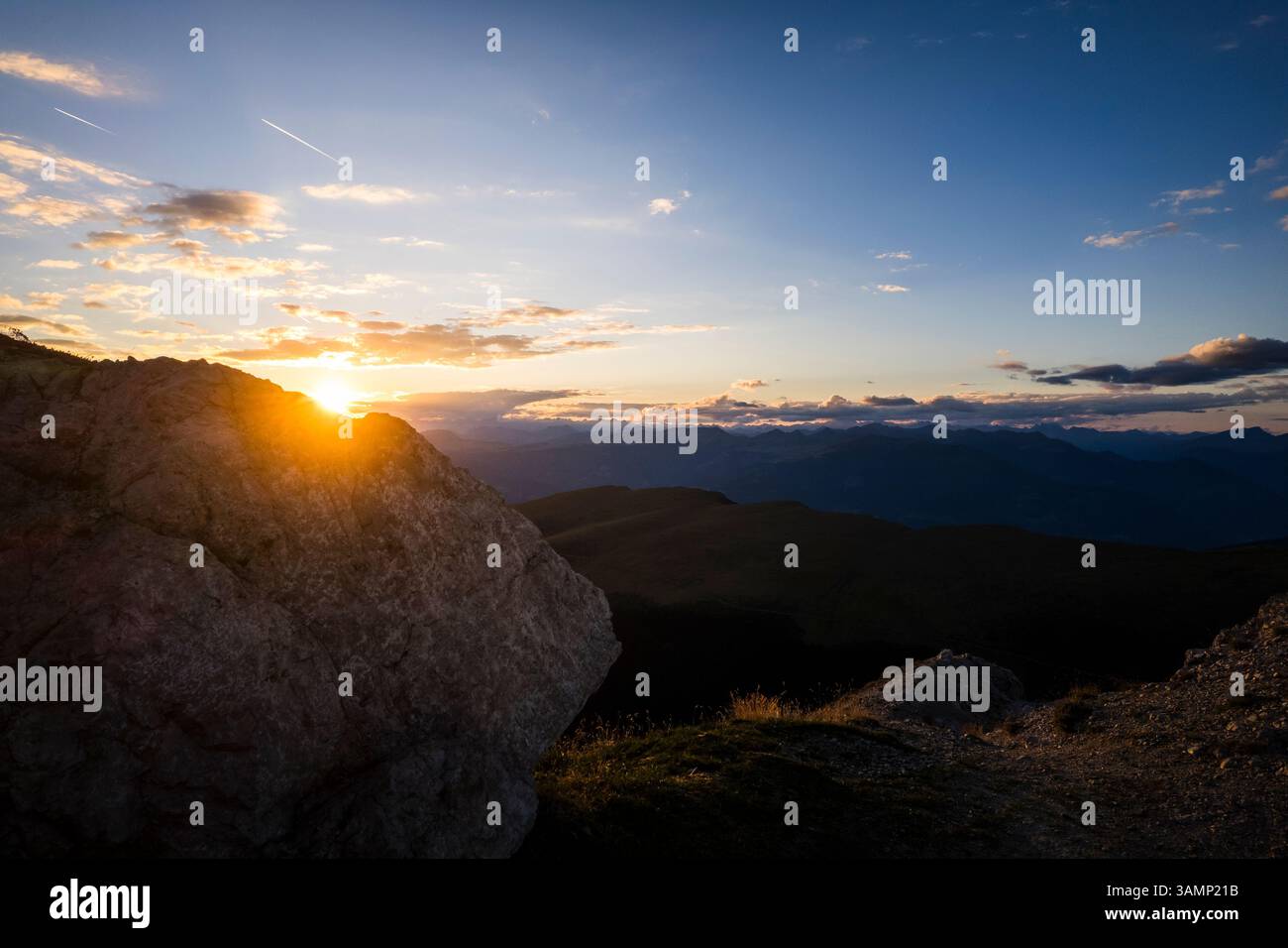Aerial view of Seceda at sunset in Dolomites, South Tyrol, Italy Stock ...