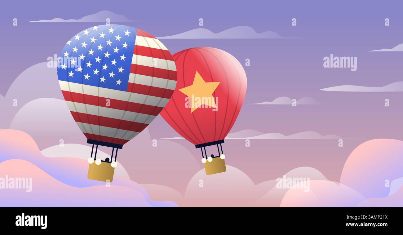 Hot air balloons USA China trade war concept depicting competition ...