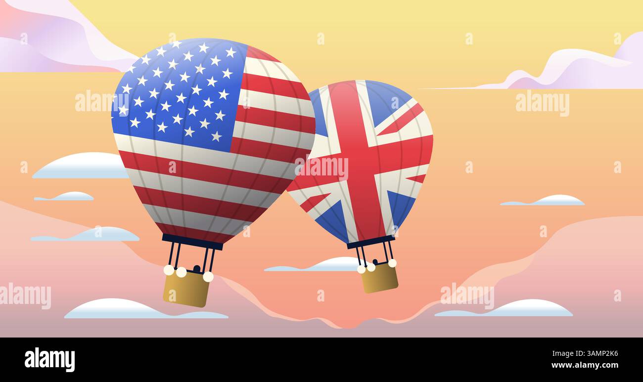 Hot air balloons USA UK trade war concept illustrated with American and ...