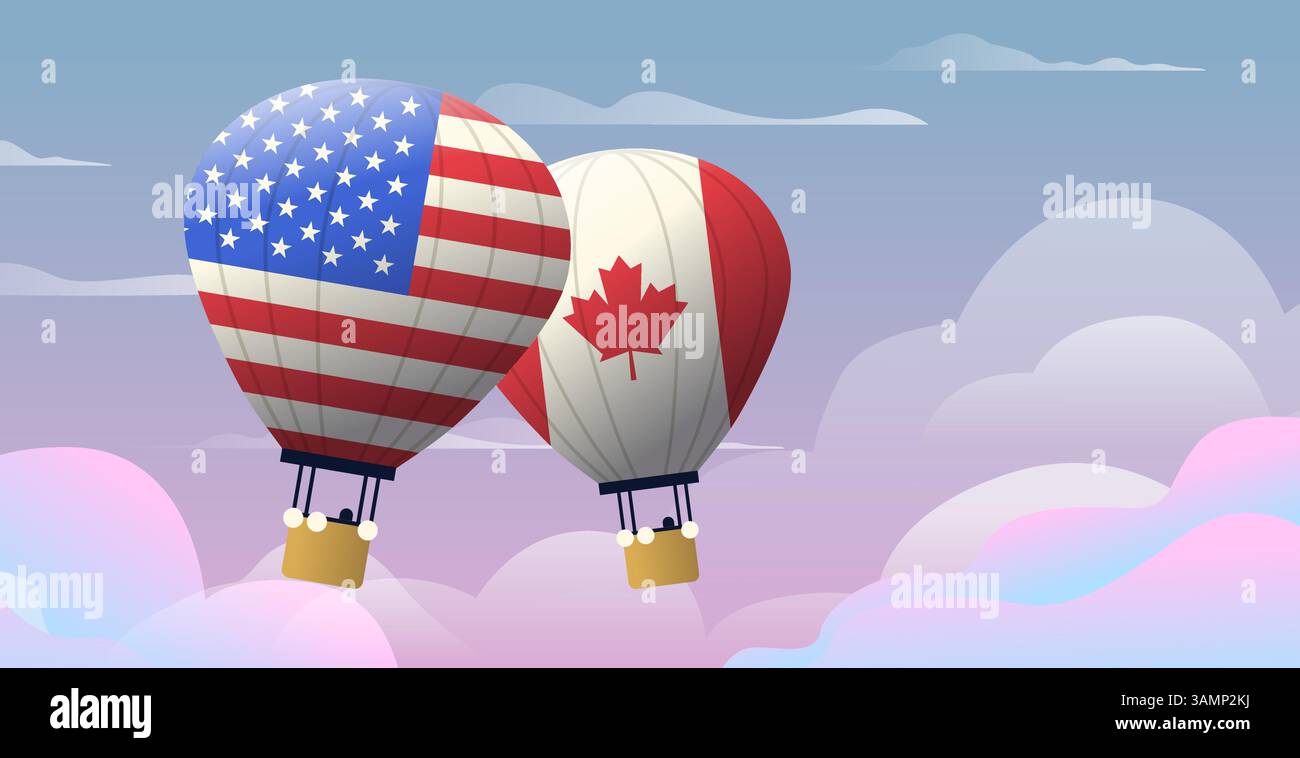 Hot air balloons USA Canada trade war concept two balloons with country ...