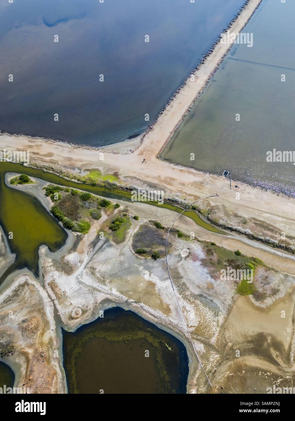 Aerial view of colorful salt lakes and wetlands in Santa Catalina ...