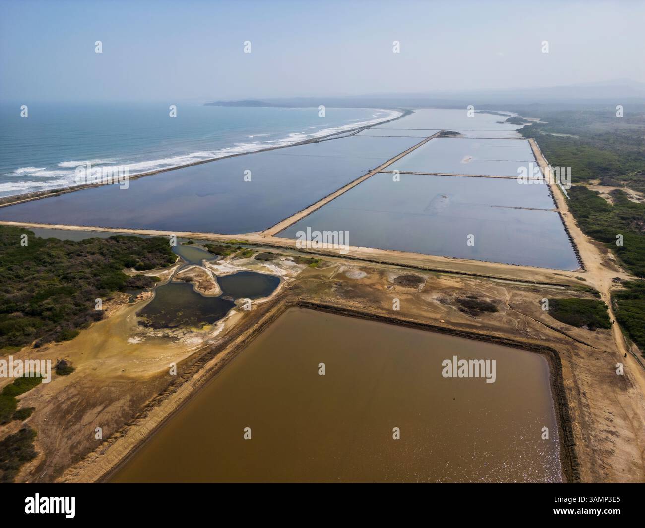 Aerial view of salt lakes and water along the coast, Santa Catalina ...