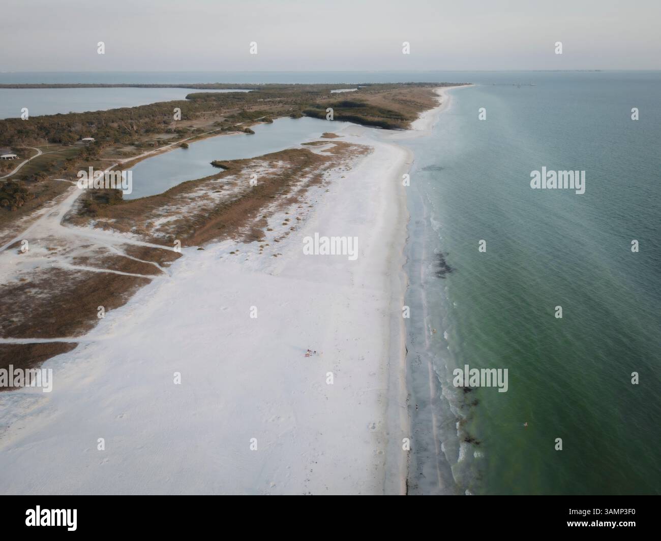 Aerial view of Fort de Soto beach with few people, Tierra Verde ...