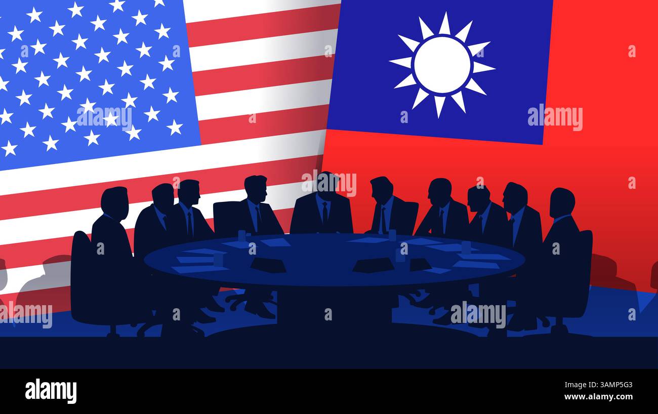 Trade war USA Taiwan negotiation concept silhouettes of businesspeople ...