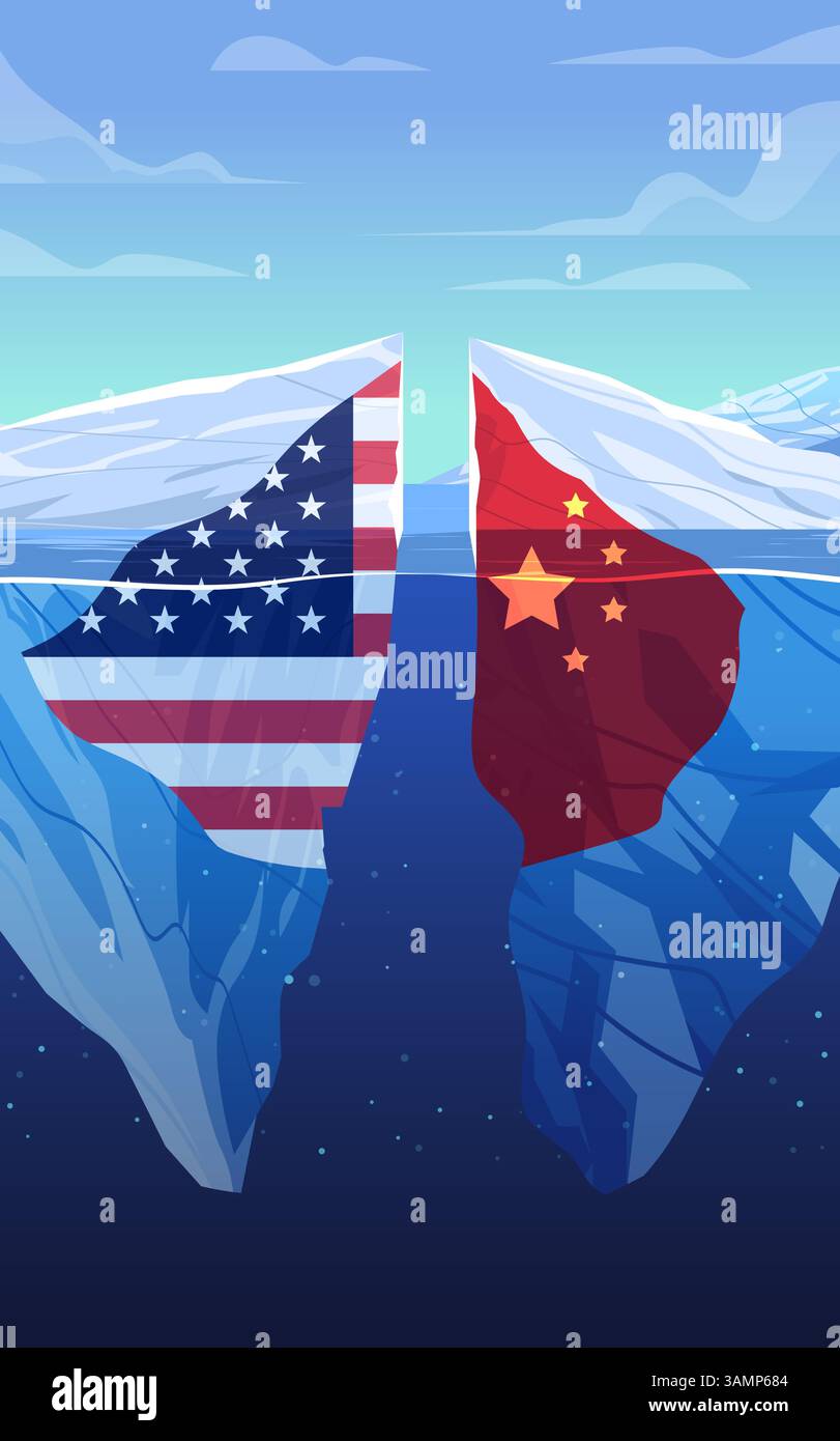 Trade war USA China iceberg flags concept depicting economic conflict ...