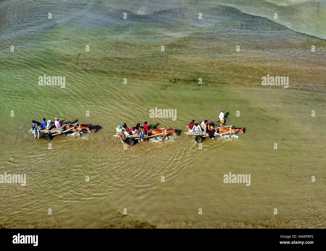 Phulchhari, Bangladesh - 07 January 2019: Aerial view of people ...