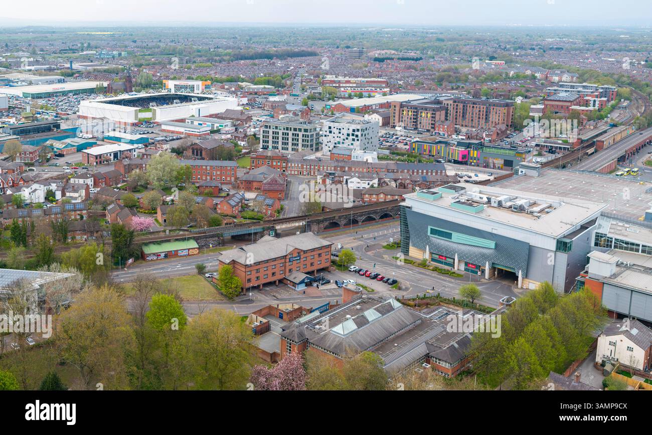 Panoramic aerial image of Warrington Town in UK Stock Photo - Alamy