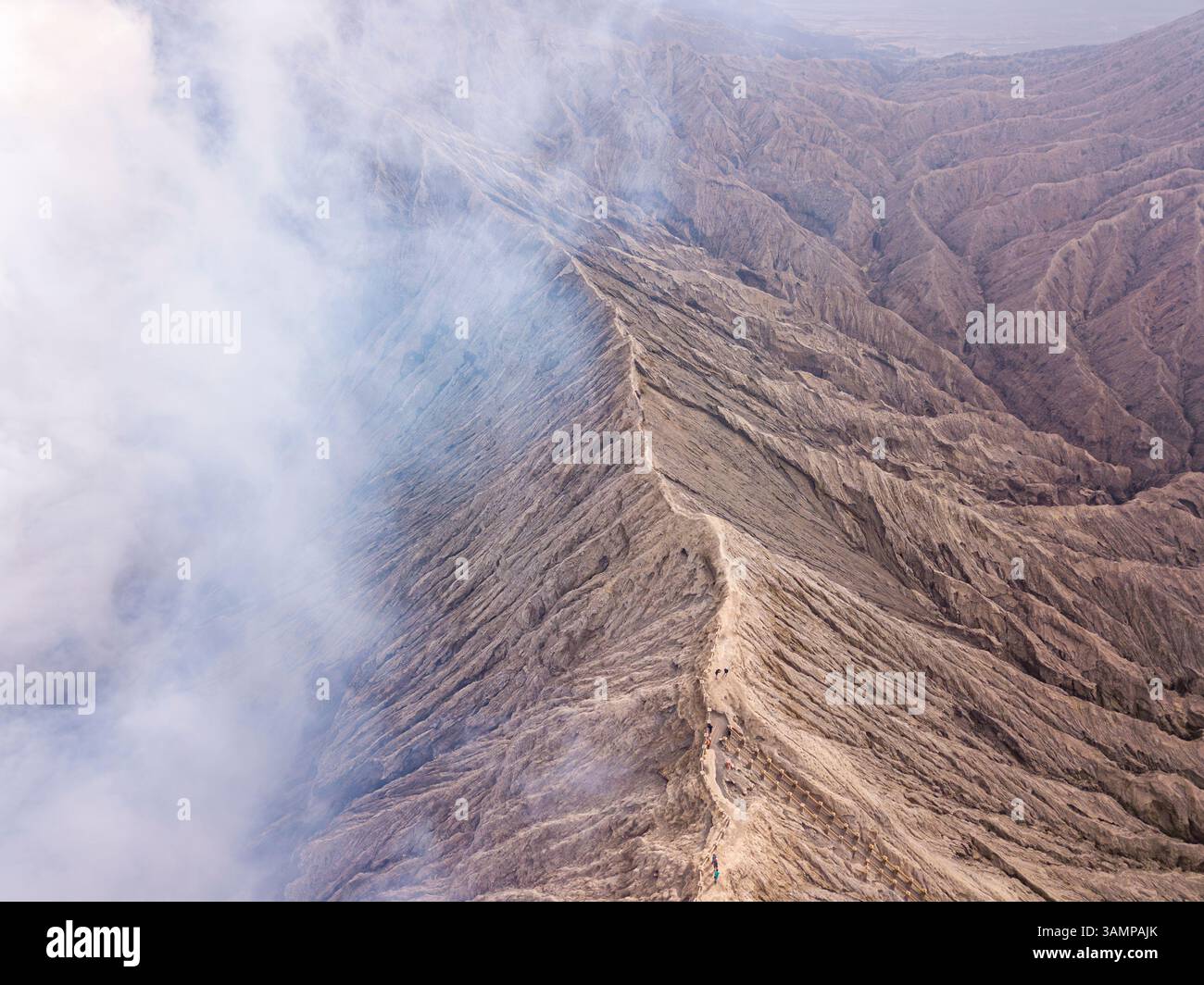 Aerial view of active volcano ridge Bromo in Sukapura, Jawa Timur ...